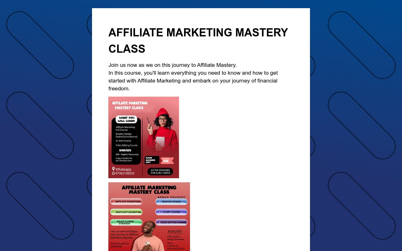 Affiliate Master Class Approval Site